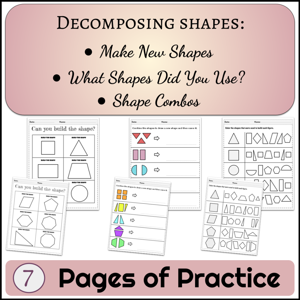 Composing & Decomposing 2d Shapes Worksheets, Cut & Paste, Color by ...