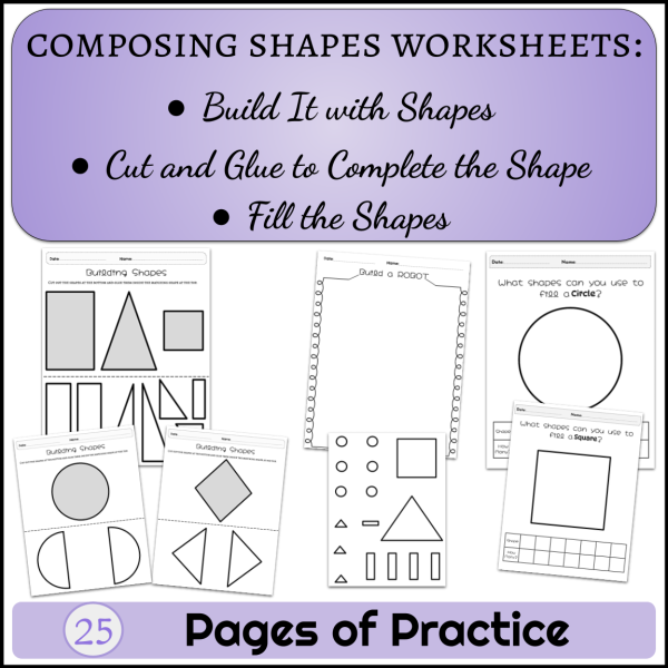 Composing & Decomposing 2d Shapes Worksheets, Cut & Paste, Color by ...
