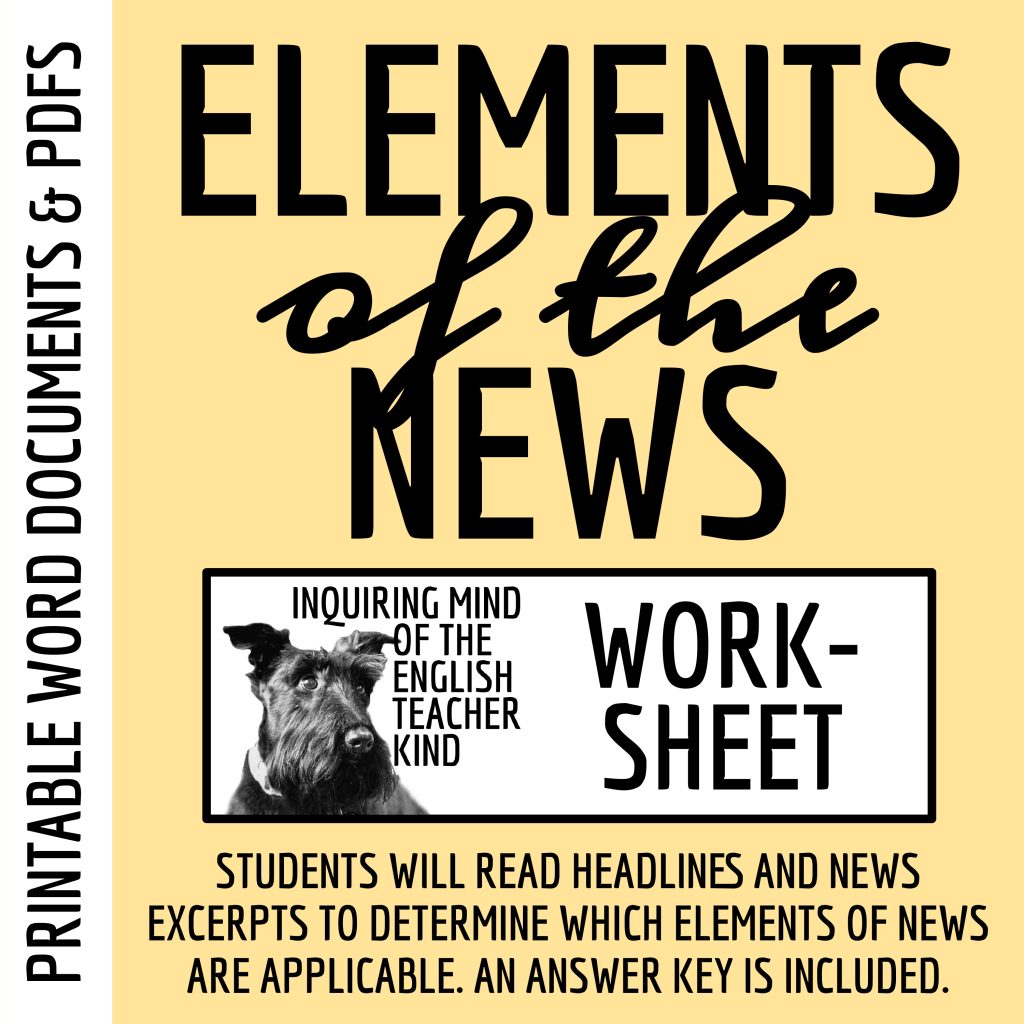 Elements of News Worksheet and Answer Key for High School Journalism ...