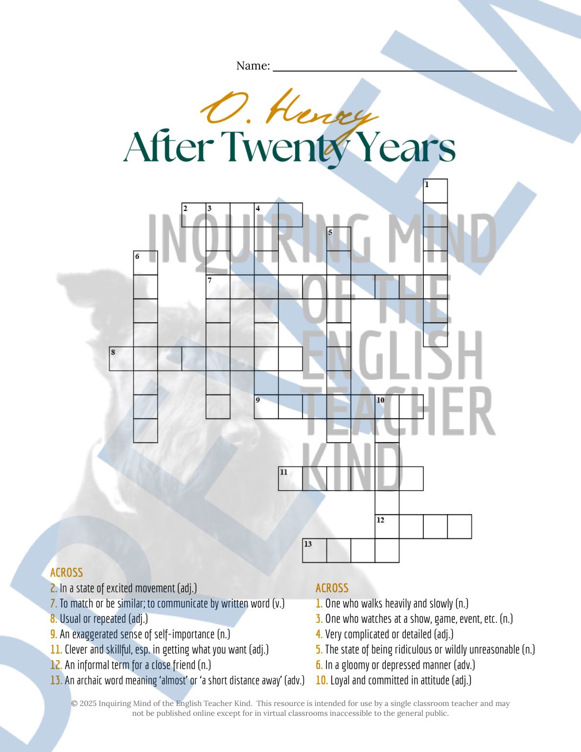 "After Twenty Years" by O. Henry Quiz, Close Reading Worksheet, and ...