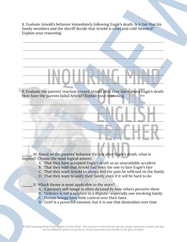 "The Stone Boy" by Gina Berriault Close Reading Analysis Worksheet and ...