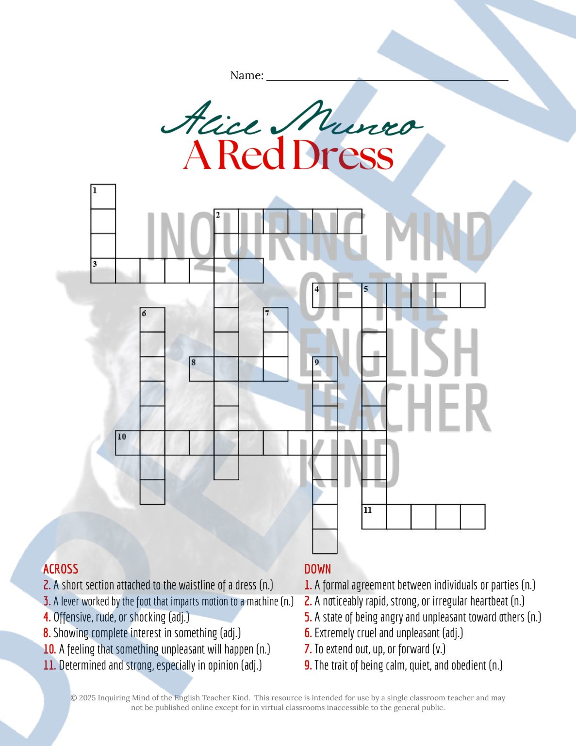 "A Red Dress" by Alice Munro Vocabulary Enrichment Activities for High ...