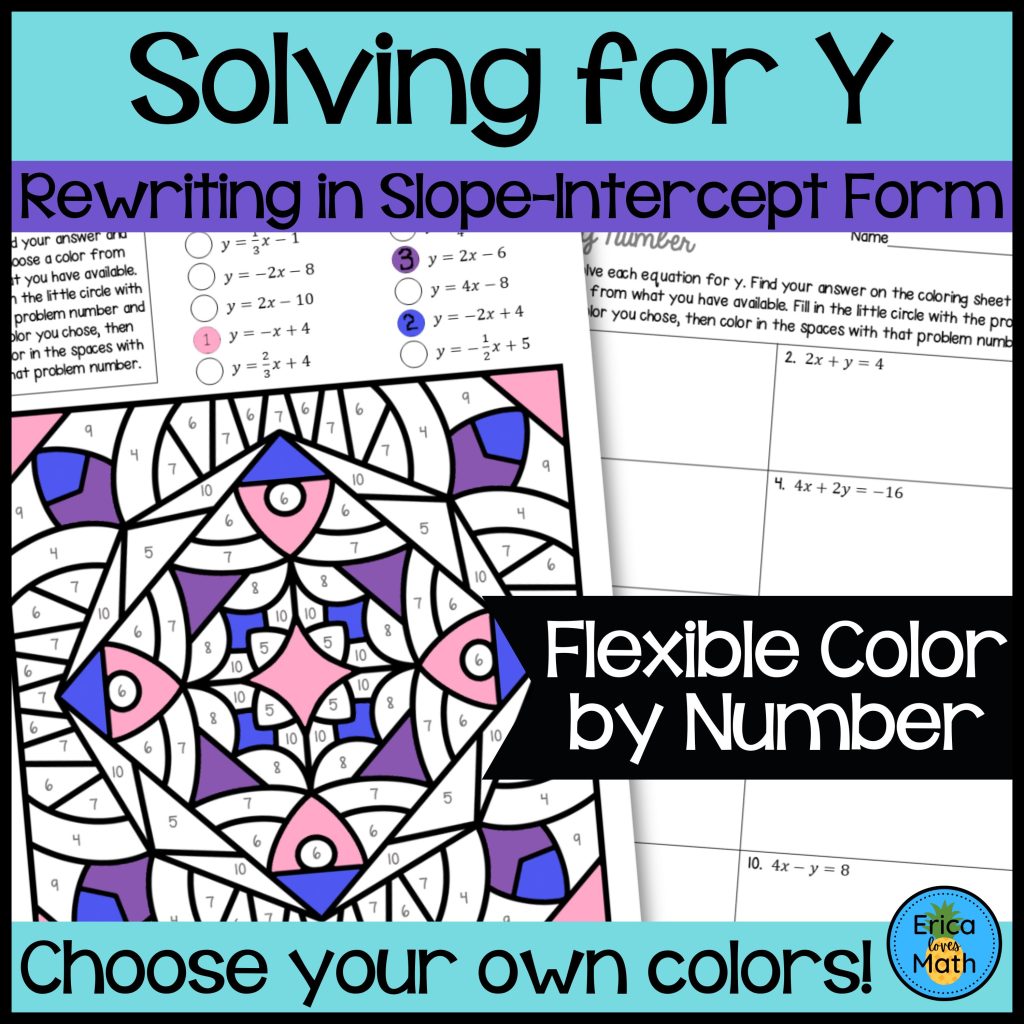 Solving for Y (Write Equations in Slope-Intercept Form) Color by Number ...