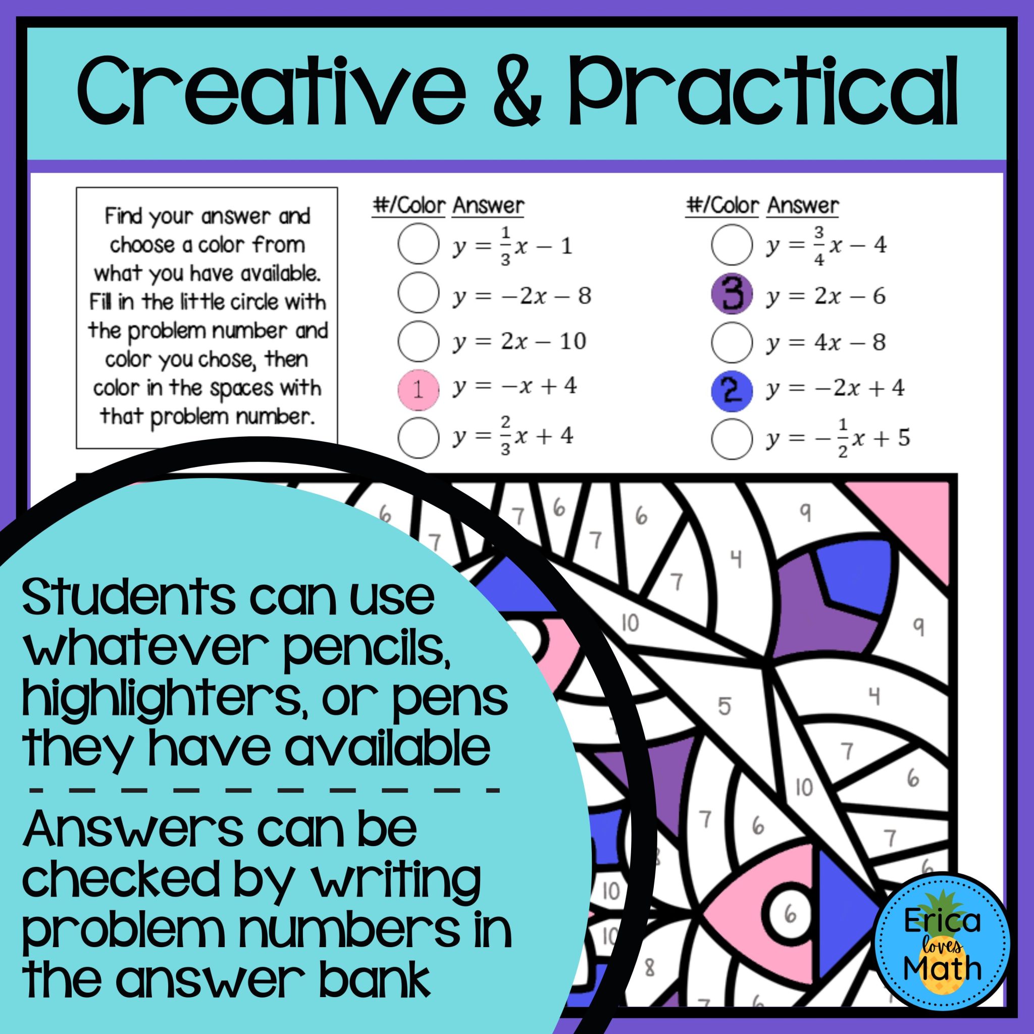 Solving for Y (Write Equations in Slope-Intercept Form) Color by Number ...