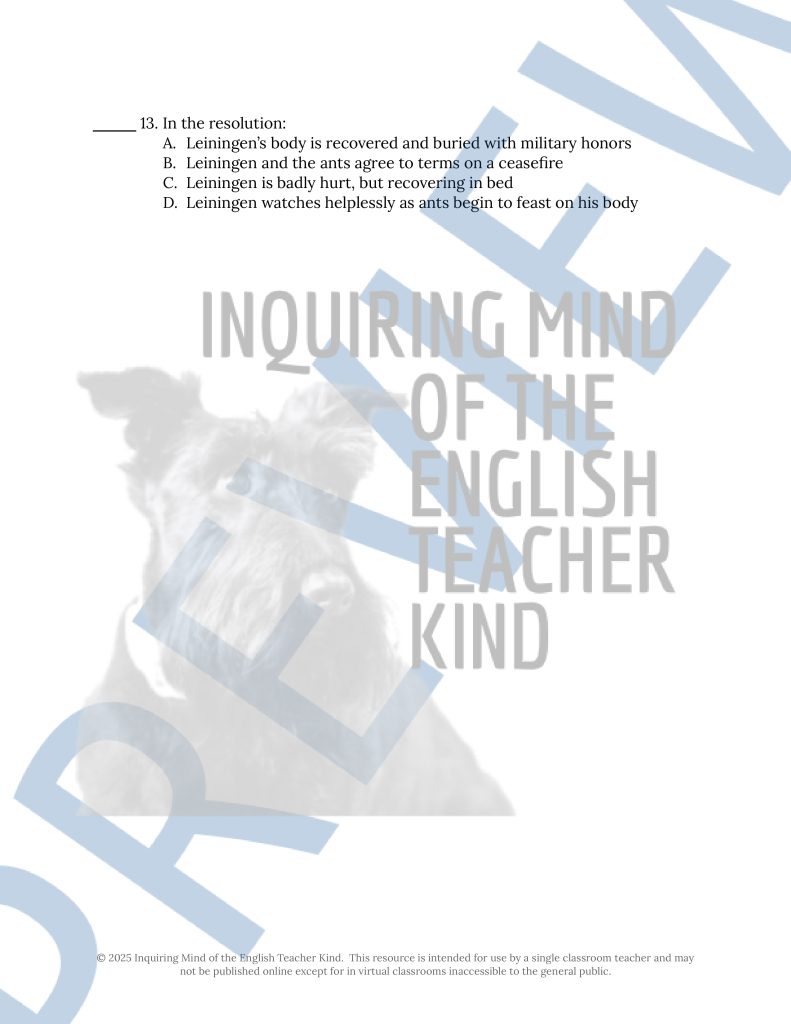 "Leiningen Versus the Ants" Quiz, Analysis Worksheet, and Vocabulary ...