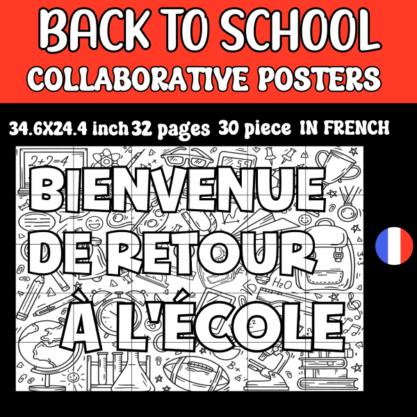 French Back To School Collaborative Poster Art Coloring Pages -34.6x24 ...