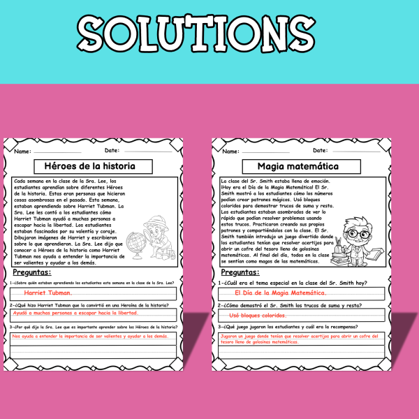 Spanish Back to School Reading Comprehension Passages and Questions ...