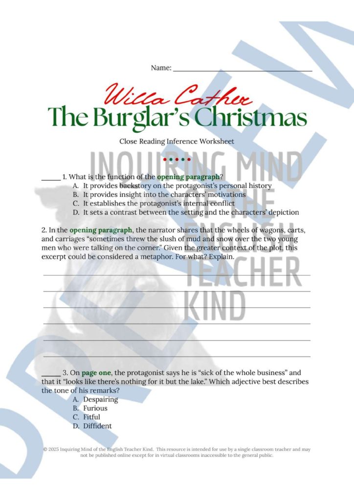 "The Burglar's Christmas" by Willa Cather Close Reading Analysis ...