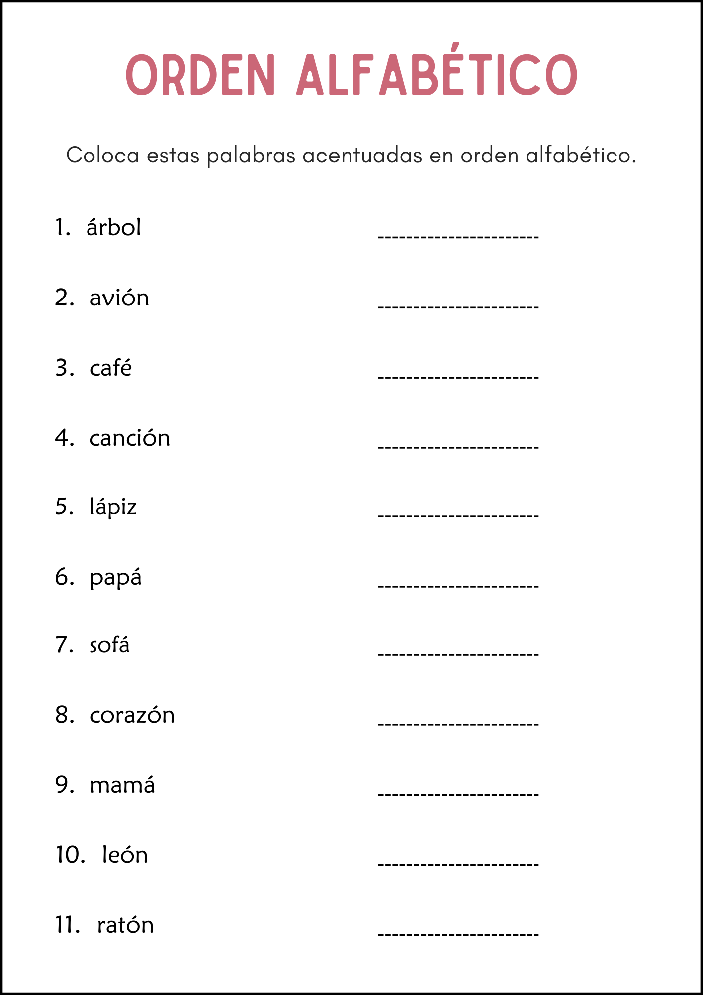 Orden Alfabético - Alphabetical Order Worksheets in Spanish - ABC ...