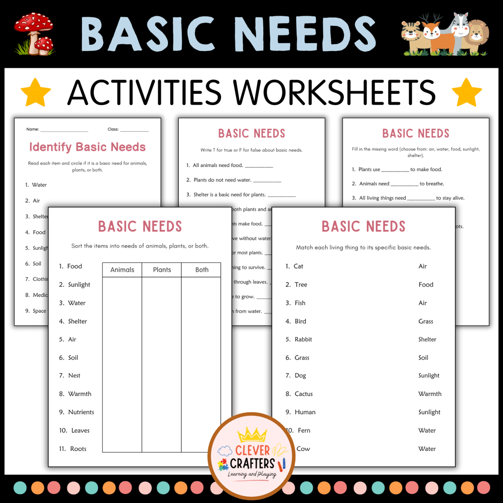 Basic Needs of Animals and Plants Activity Worksheets for Grade 1, 2, 3 ...