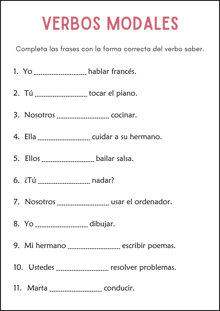 Verbos Modales - Modal Verbs Grammar Activities Worksheets in Spanish ...