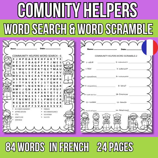 French Community Helper Word Search and Word Scramble Puzzles - Made By ...