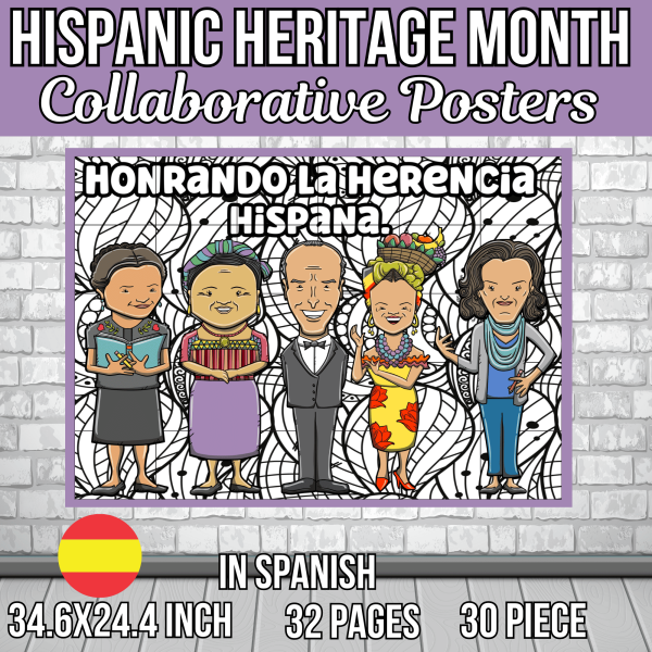Spanish Hispanic Heritage Month Collaborative Posters Art Coloring ...