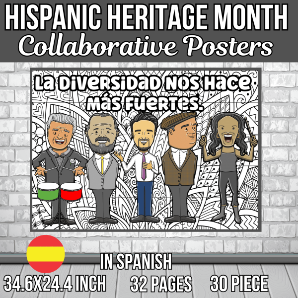 Spanish Hispanic Heritage Month Collaborative Posters Art Coloring ...