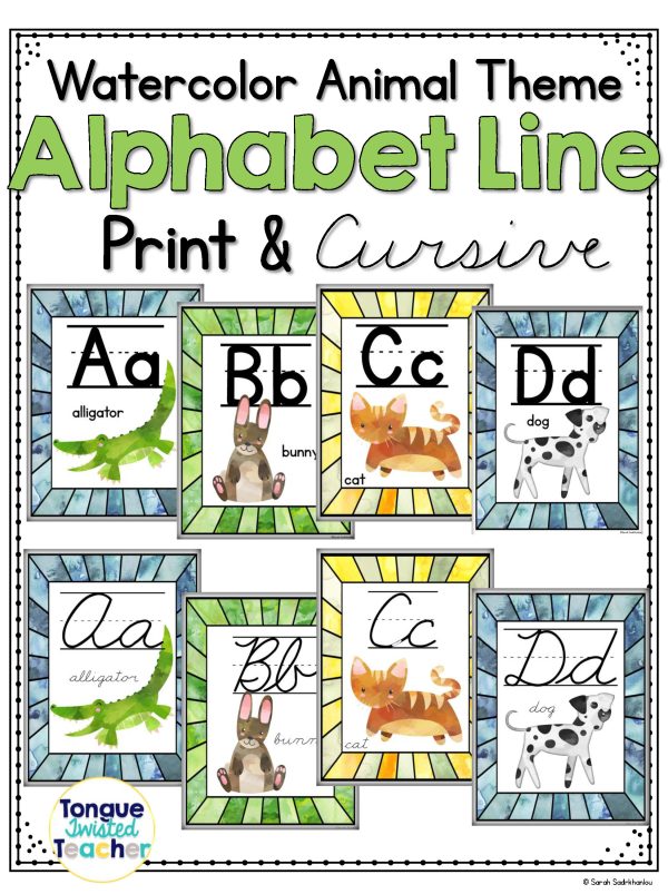 Watercolor Animal Theme Alphabet Line Print and Cursive | Made By Teachers