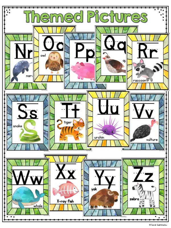 Watercolor Animal Theme Alphabet Line Print and Cursive | Made By Teachers