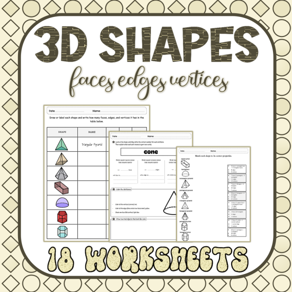 3D Shapes Attributes Worksheet | Identify Faces, Edges & Vertices | 3D ...