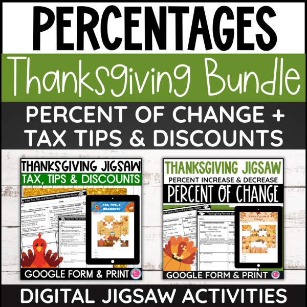 Thanksgiving Percent of Change and Tax Tips and Discounts Jigsaw ...
