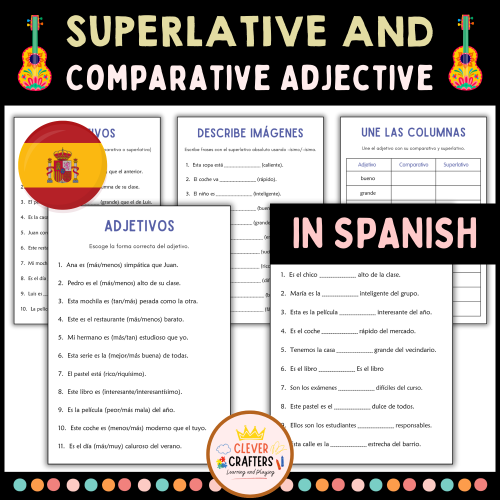 Superlative and Comparative Adjective Grammar Worksheets in Spanish ...