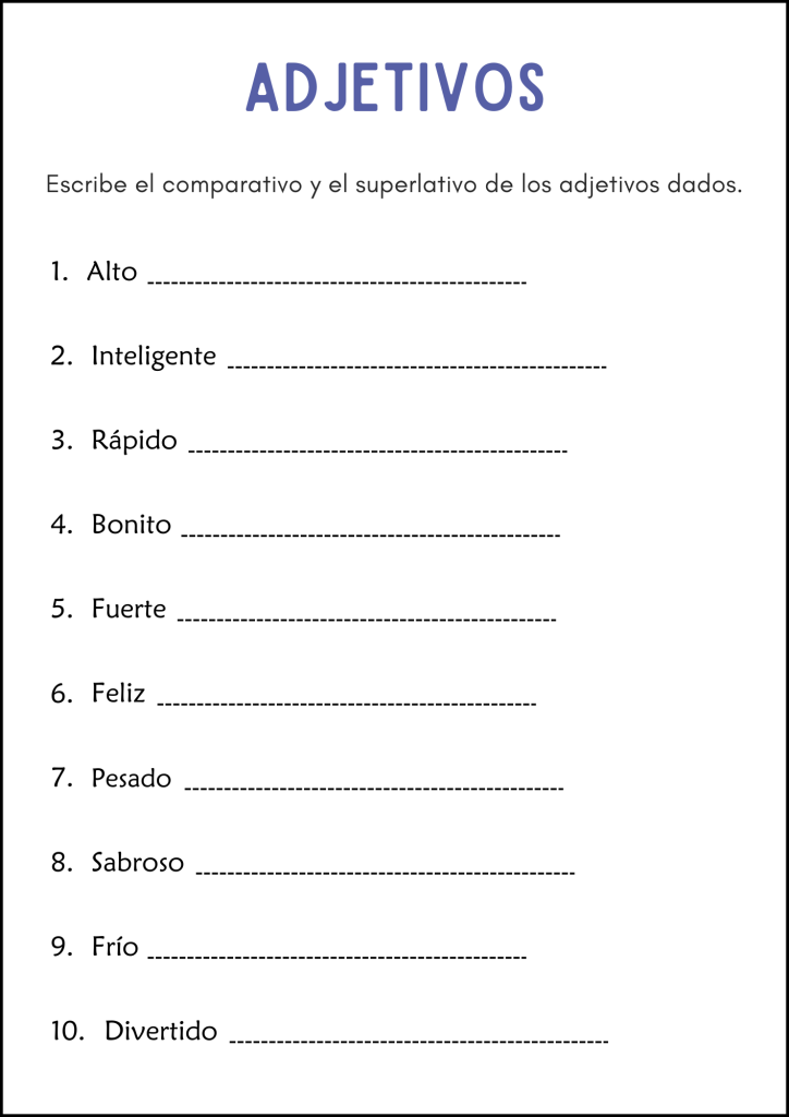 Superlative and Comparative Adjective Grammar Worksheets in Spanish ...