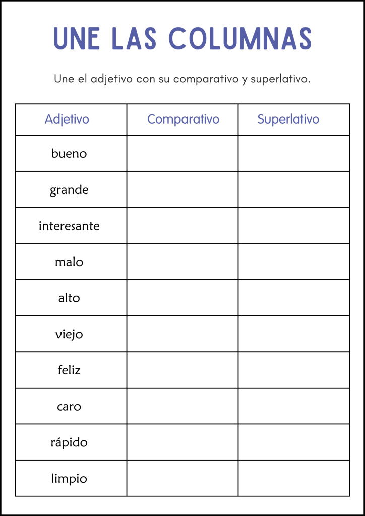 Superlative and Comparative Adjective Grammar Worksheets in Spanish ...