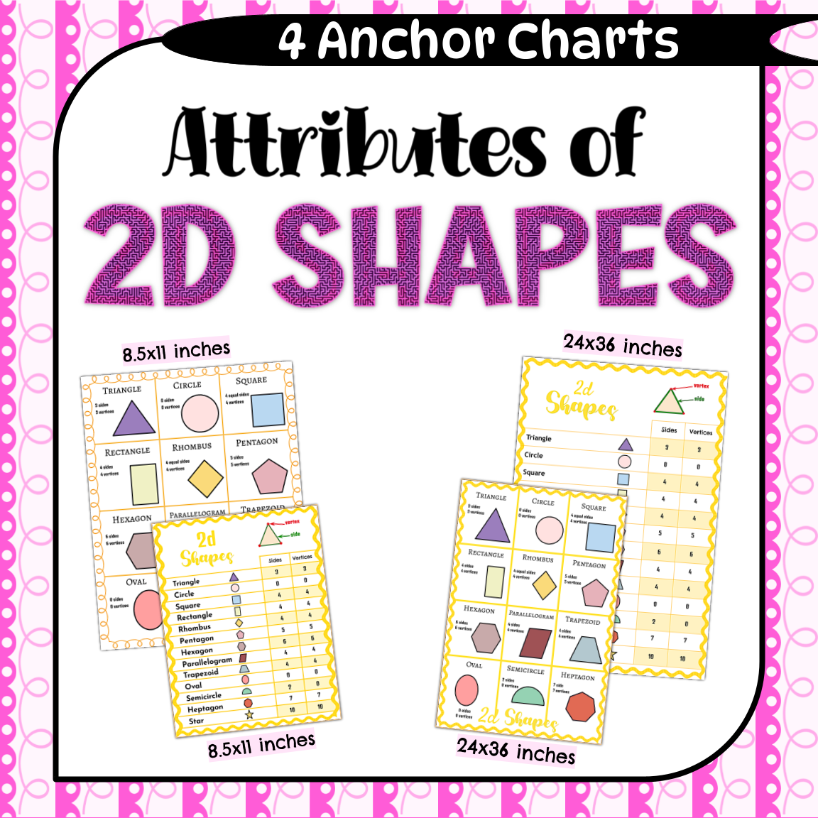 3D Shapes Anchor Charts | Faces, Edges, Vertices Attributes Charts for ...