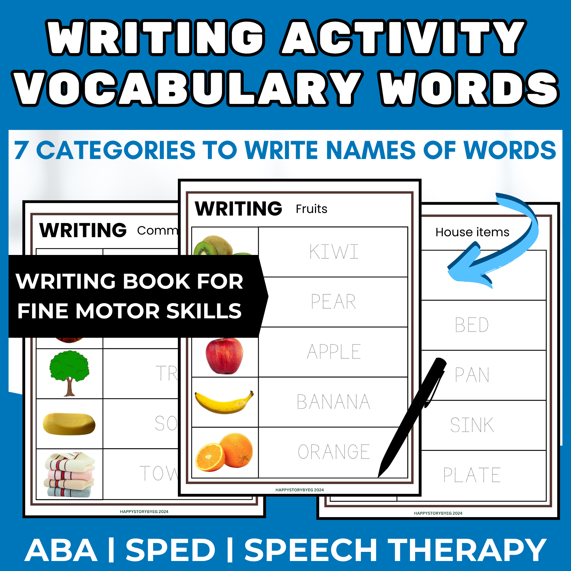 Writing Name of Common Item Words Worksheet Book for Autism Special Ed ...