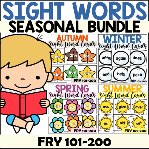 Fry 101-200 Sight Word Cards Seasonal Bundle - Made By Teachers