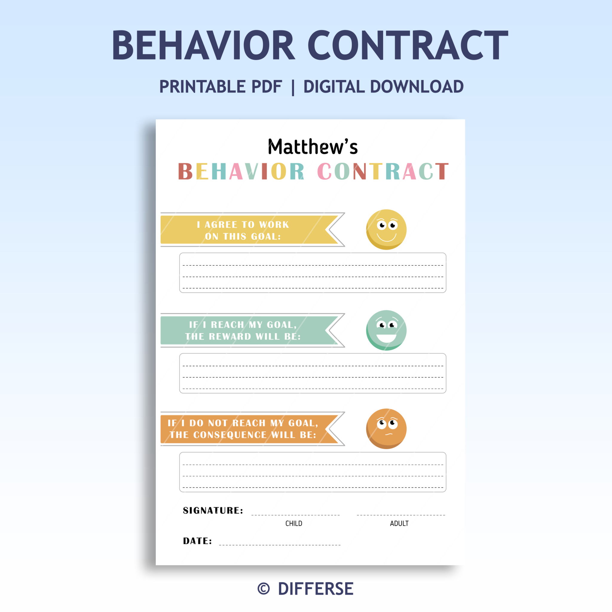 Behavior Contact | Classroom Contract | Behavior Analysis | Behavior ...