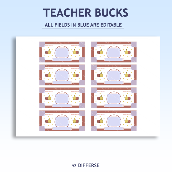 Editable Teacher Bucks | Good Behavior Bucks | Reward System | Student ...