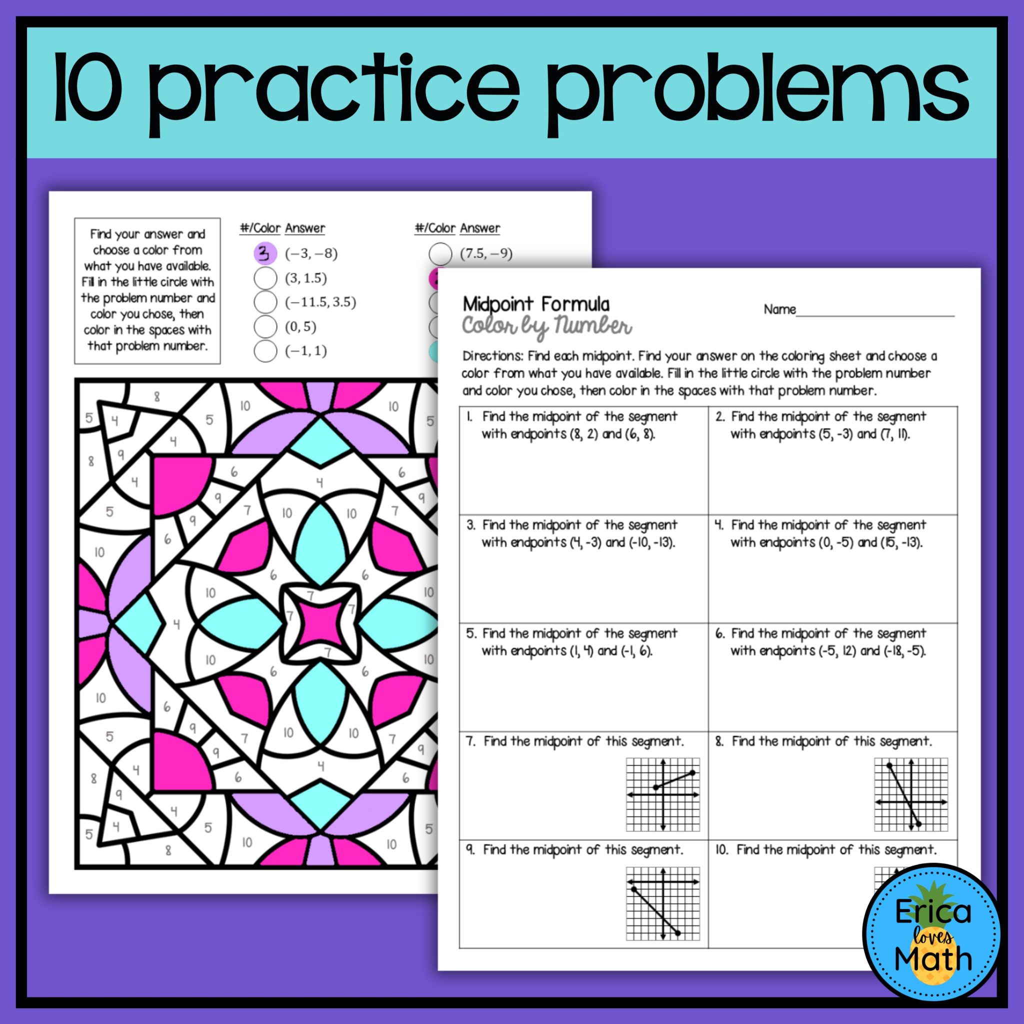 Finding the Midpoint using Midpoint Formula Color by Number Activity ...