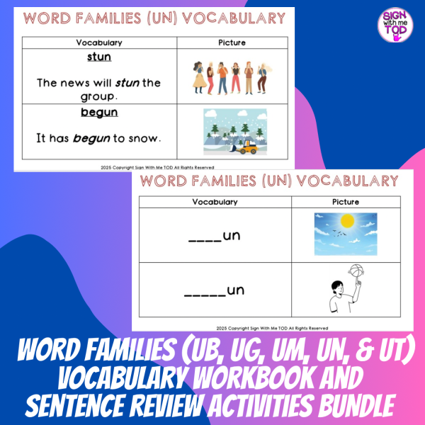 Word Families (ub, ug, um, un, ut) Vocabulary and Sentence Workbook ...