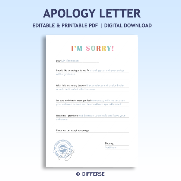 Apology Letter Template | Letter of Apology | Apology Worksheet | How ...