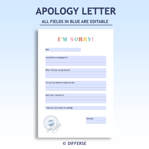 Apology Letter Template | Letter of Apology | Apology Worksheet | How ...