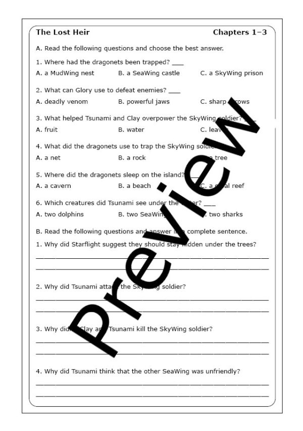 Tui T. Sutherland "The Lost Heir" (Book #2) worksheets - Made By Teachers