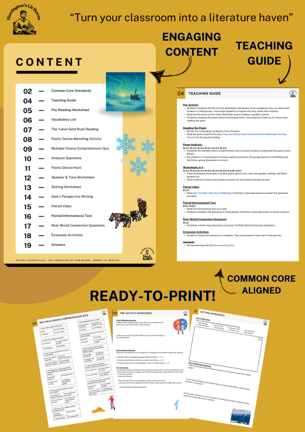 The Cremation of Sam McGee - Mega Lesson Plan - Worksheets, Game, Video ...