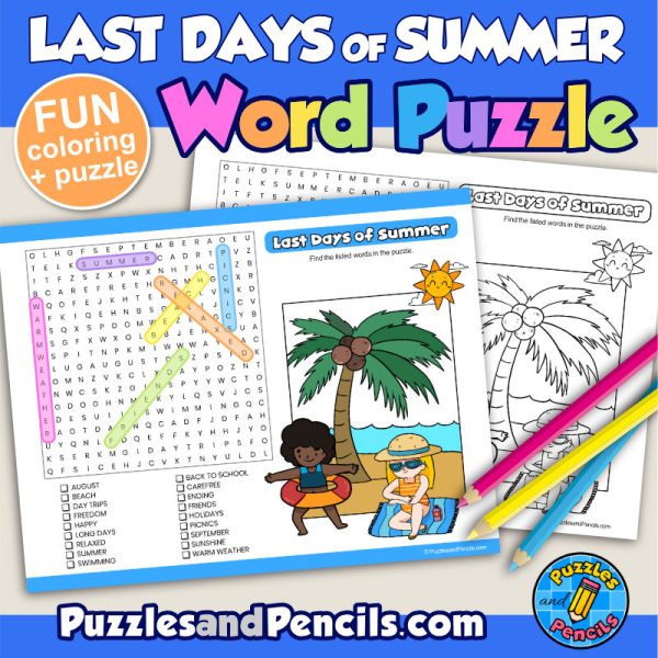 Last Days of Summer Word Search Puzzle Activity and Coloring ...