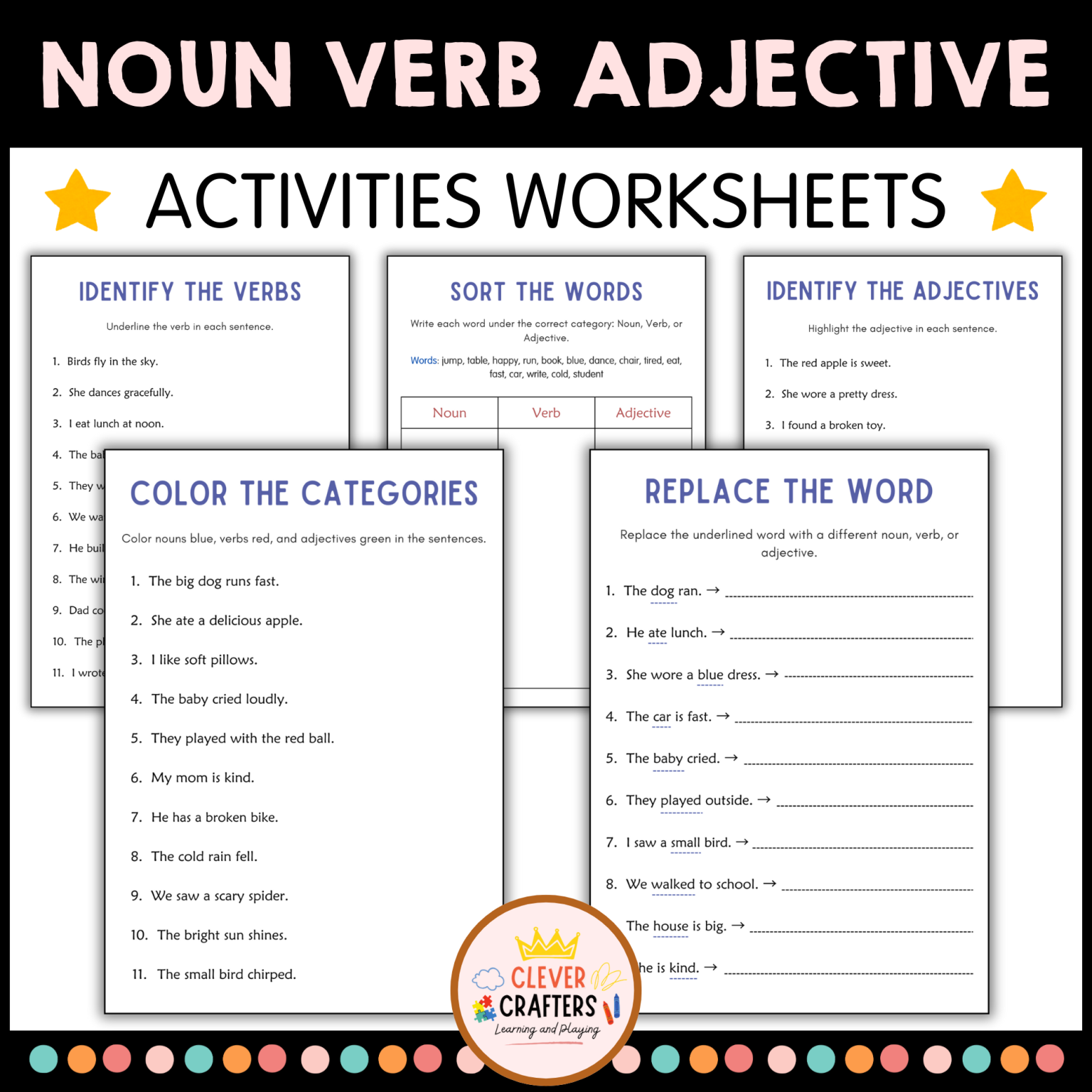 Nouns, Verbs, and Adjectives Worksheets - Grammar Worksheets 1st and ...