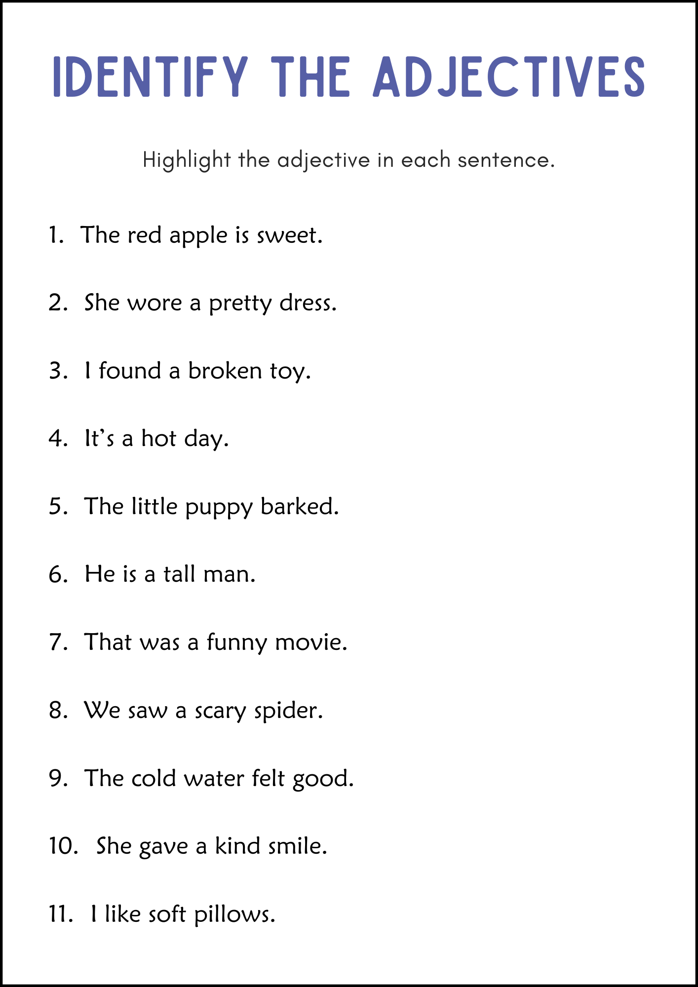 Nouns, Verbs, and Adjectives Worksheets - Grammar Worksheets 1st and ...