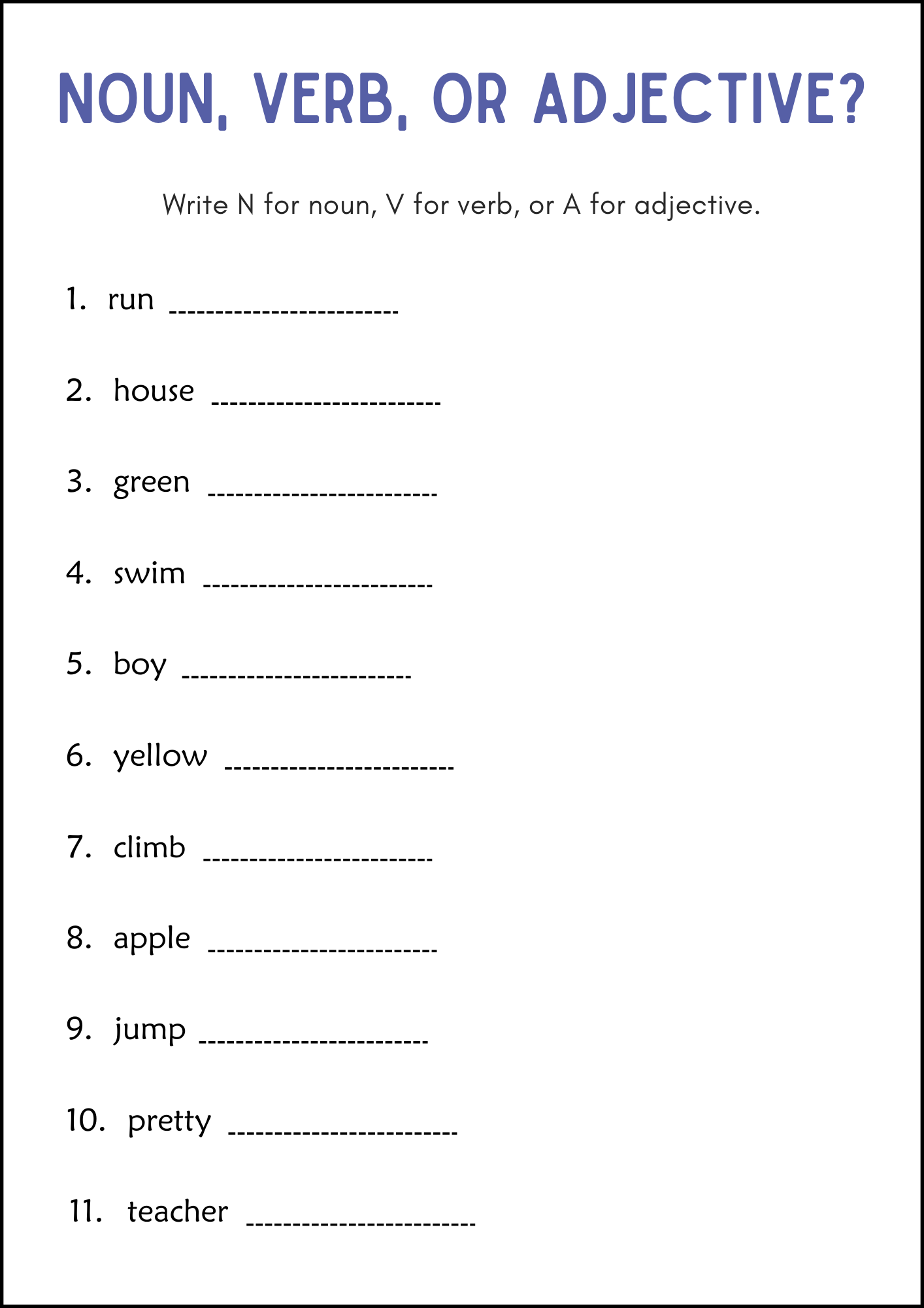 Nouns, Verbs, and Adjectives Worksheets - Grammar Worksheets 1st and ...