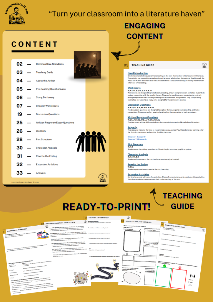 The Outsiders Teaching Guide - Worksheets, Discussions, Games, Essays ...