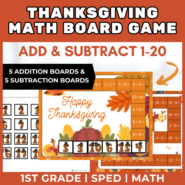 Thanksgiving Math Board Games Addition and Subtraction 1 to 20 ...