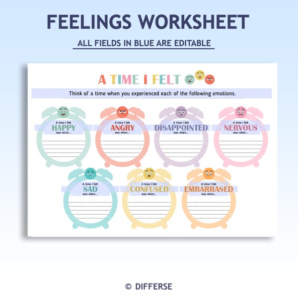 A Time I felt | Feelings Worksheet | Counseling Emotions Worksheet ...