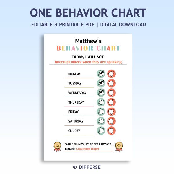 Behavior Chart For 1 Behavior | Singe Behavior | Bad Behavior Reward ...