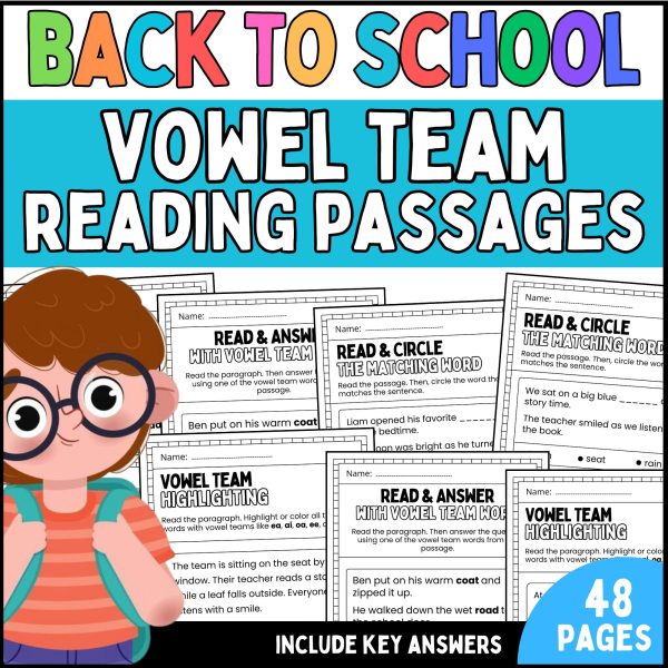 Vowel Team Reading Passages | Vowel Team Review Worksheets - Made By ...
