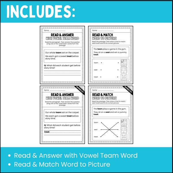 Vowel Team Reading Passages | Vowel Team Review Worksheets - Made By ...