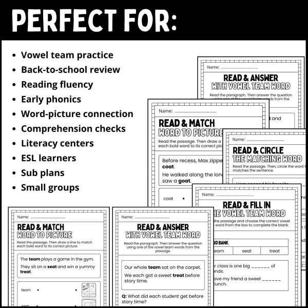 Vowel Team Reading Passages | Vowel Team Review Worksheets - Made By ...