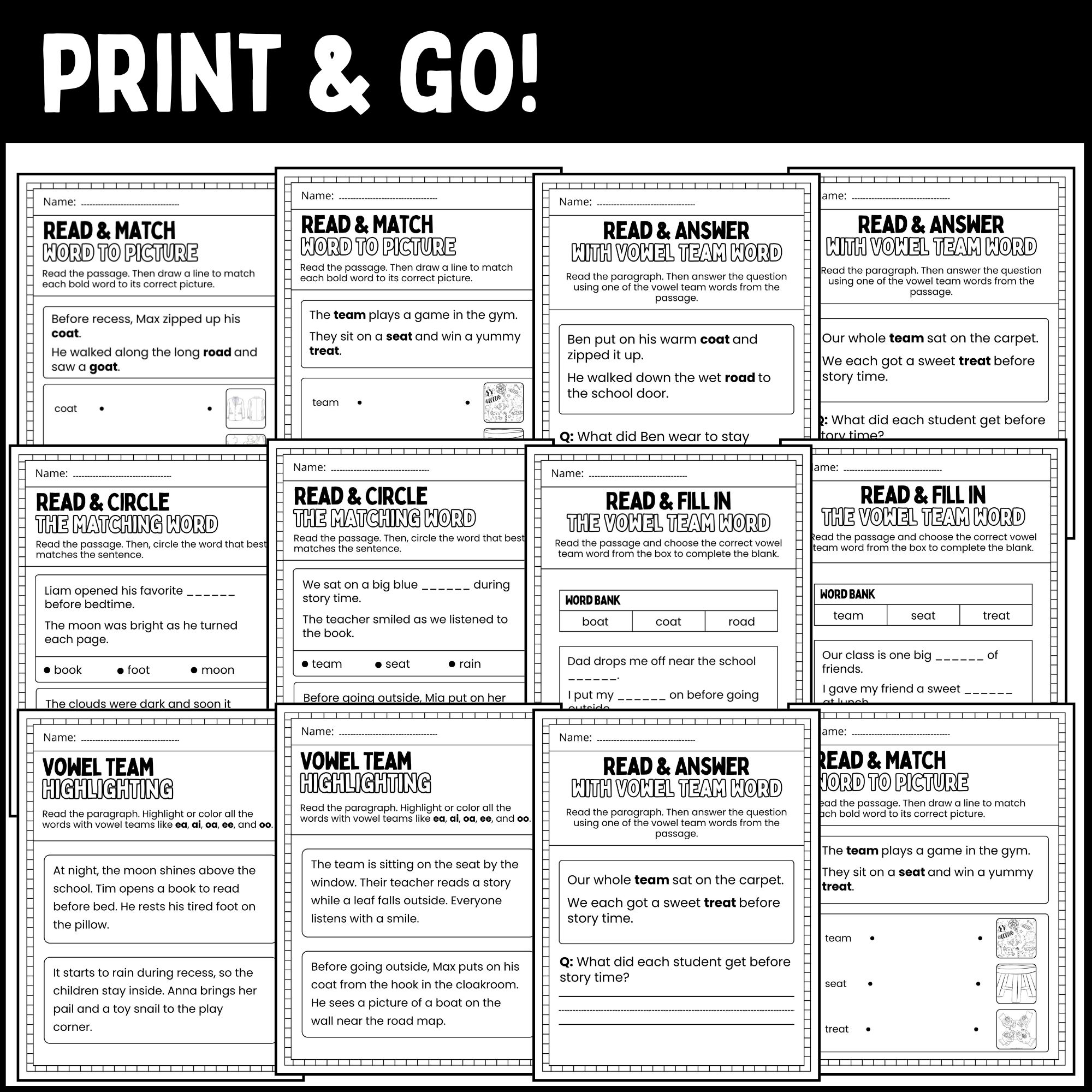 Vowel Team Reading Passages | Vowel Team Review Worksheets - Made By ...