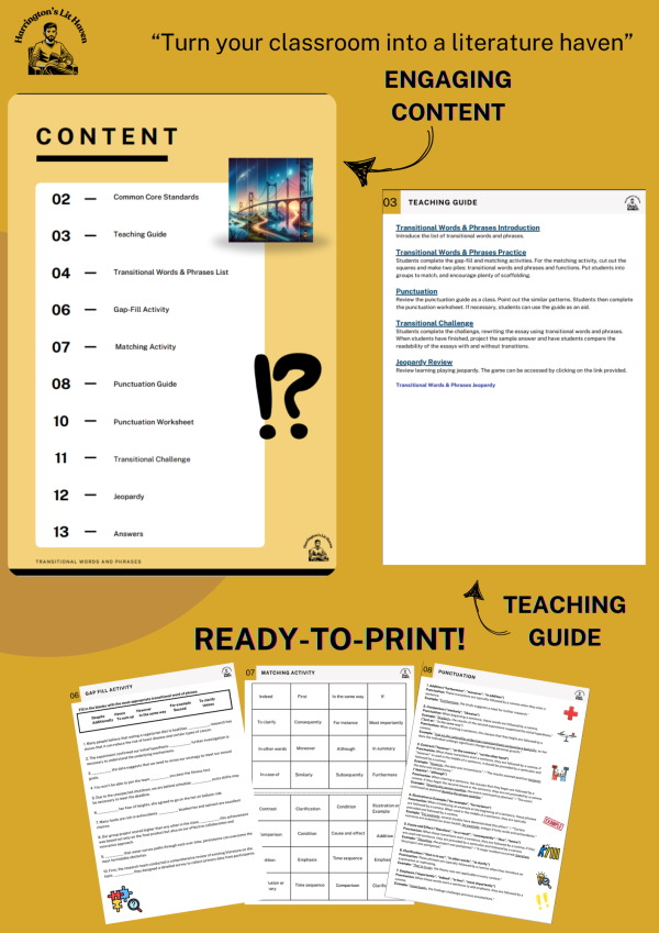 Transitional Words & Phrases + Punctuation - ELA Writing - Worksheets ...