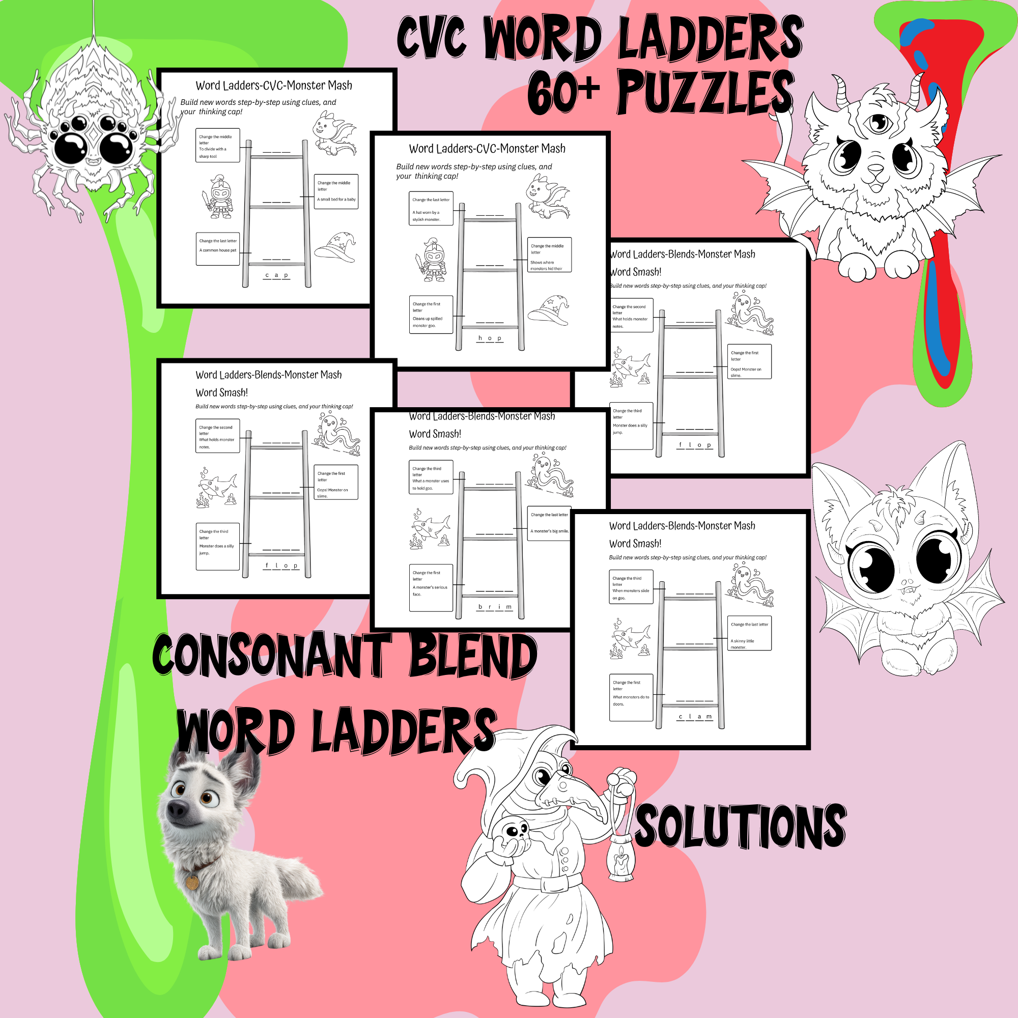 Monster Mash-Word Dash, CVSs, Phonics and Consonant Blends-For Grades 1 ...